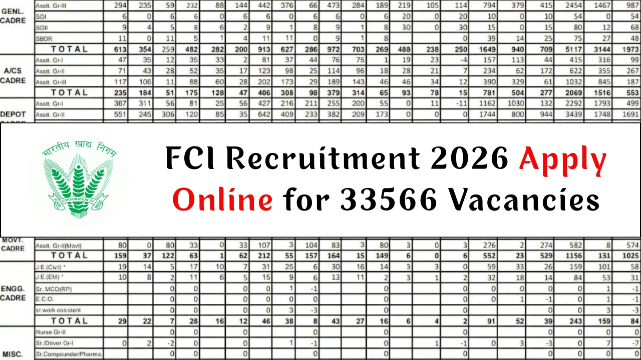 FCI Recruitment 2026 Apply Online for 33566 Vacancies - News Alert